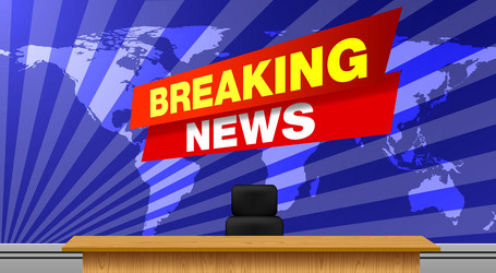 Wooden table and breaking news on lcds background Vector Image