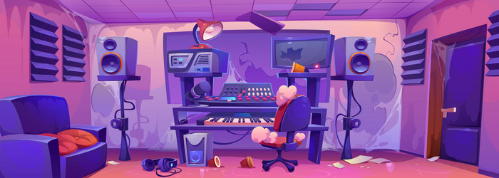 Music record studio booth room cartoon Royalty Free Vector