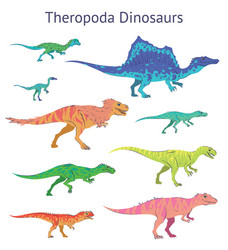 Cladogram theropoda dinosaurs colorful Royalty Free Vector