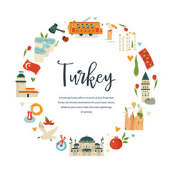 Turkey map with famous landmarks icons Royalty Free Vector