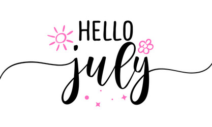 Hello july brush lettering Royalty Free Vector Image