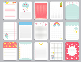 Kids notebook page template cards notes Royalty Free Vector