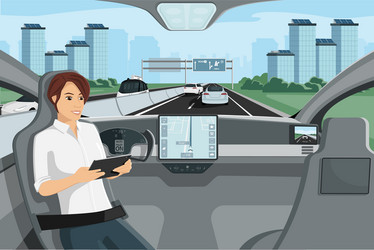 Self-driving truck autonomous man drives Vector Image