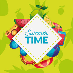Summer time icon set around frame design Vector Image