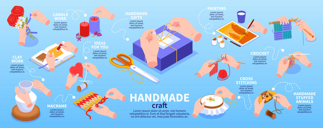 Isometric hobbies horizontal flowchart Royalty Free Vector
