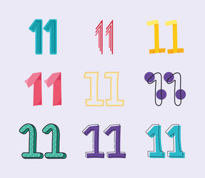 Cute numbers eleven Royalty Free Vector Image - VectorStock