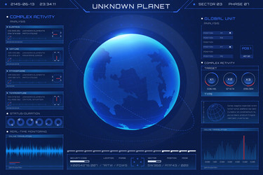 Futuristic dashboard design with charts planet Vector Image