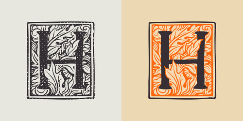 H letter drop cap logo with interlaced vine Vector Image