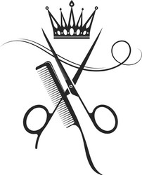 Girl with black long hair and scissors comb Vector Image