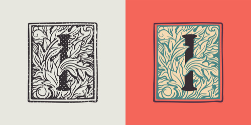 I letter drop cap logo square medieval initial Vector Image