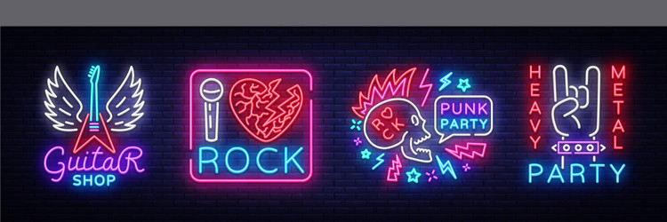 Music neon label set Royalty Free Vector Image