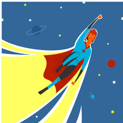 Superhero in outer space poster Royalty Free Vector Image