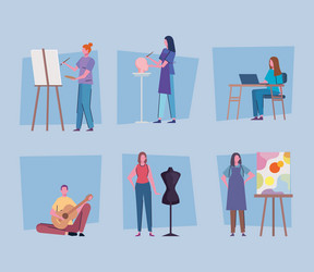 Scenes of artists Royalty Free Vector Image - VectorStock