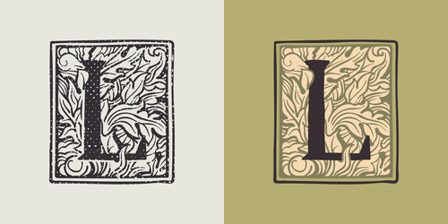 L letter drop cap logo square medieval initial Vector Image