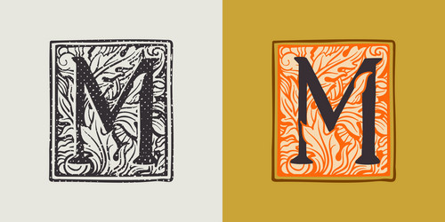 M letter drop cap logo square medieval initial Vector Image