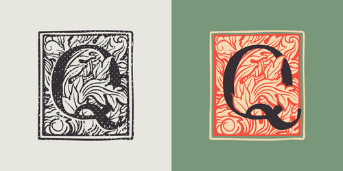 Numbers set drop cap logos in medieval engraving Vector Image