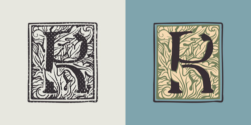 R letter drop cap logo with interlaced vine Vector Image