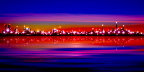 Abstract red sunset background with silhouette Vector Image