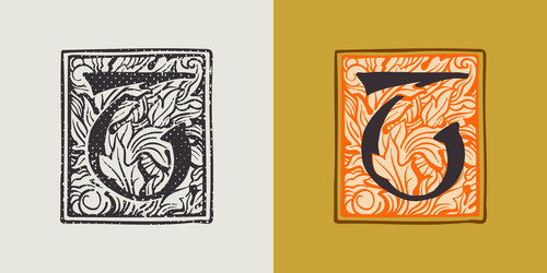 T letter drop cap logo square medieval initial Vector Image