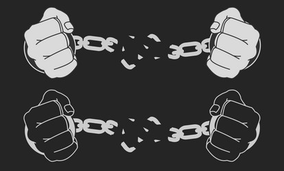Male hands breaking steel handcuffs black Vector Image