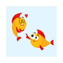Two funny smiling crazy golden fish characters Vector Image