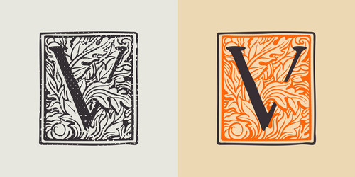 V letter drop cap logo with interlaced vine Vector Image