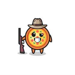 Pizza box hunter mascot holding a gun Royalty Free Vector