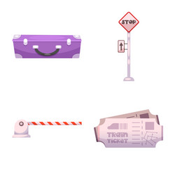 Design of train and station sign set Royalty Free Vector