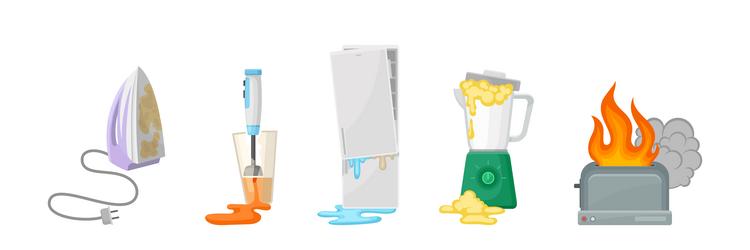 Different broken and damaged home appliances Vector Image