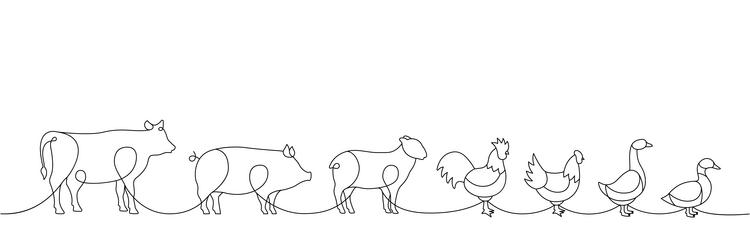 Farm animals one line continuous drawing pig Vector Image