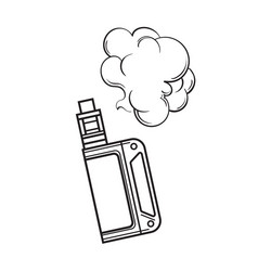 Hand drawn vape vaping device with smoke cloud Vector Image