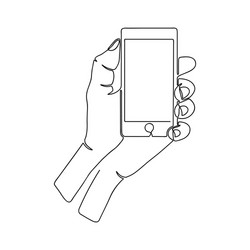 Hand holding phone digital communication line art Vector Image