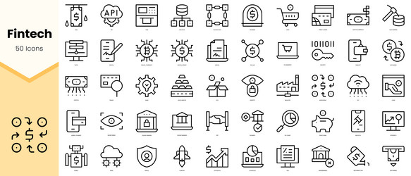 Set of fintech icons simple line art style Vector Image
