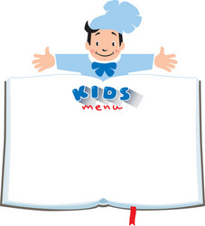 Design template for kids menu with funny cook boy Vector Image