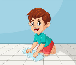 Cartoon little boy cleaning the floor Royalty Free Vector