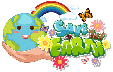 Happy earth character with sun and rainbow Vector Image