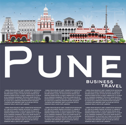 Pune skyline with color buildings and blue sky Vector Image