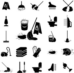 Cleaning black icon set Royalty Free Vector Image