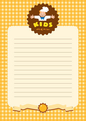 Design template for kids menu with funny cook boy Vector Image