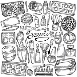Cosmetics set with make up objects Royalty Free Vector Image