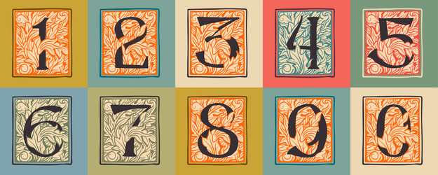 Numbers set drop caps in engraved medieval style Vector Image