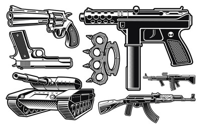 A set black and white weapon isolated on white Vector Image