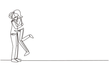 Continuous line couple in love walk holding hands Vector Image