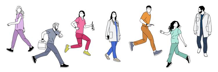 Set of doctors nurses paramedics running Vector Image