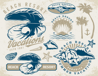 Beach resort set emblems colorful Royalty Free Vector Image