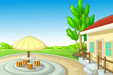 Cool yard with table chair and trees cartoon Vector Image