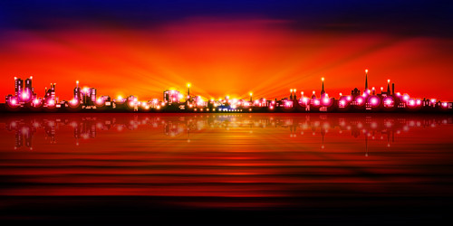 Abstract red sunset background with silhouette Vector Image