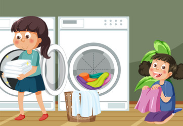 Scene with kids doing laundry Royalty Free Vector Image