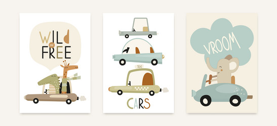 Nursery wall art cute posters set with funny Vector Image