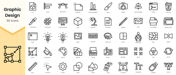 Set of graphic icons simple line art style icons Vector Image